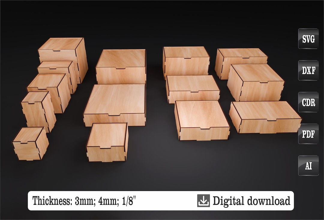 Laser Cut Box SVG Template | Set - 14 Different Size - Etsy