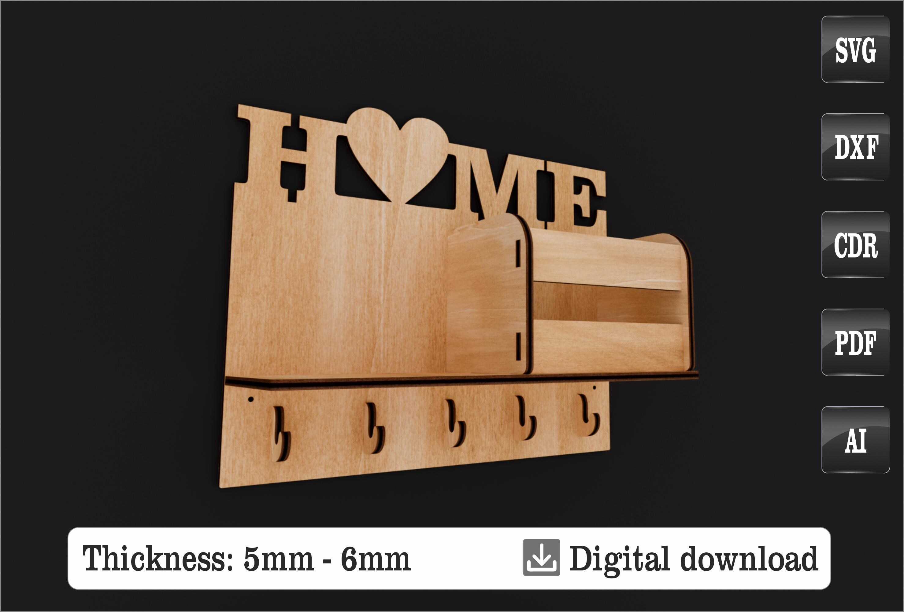 Wall Key Holder SVG | Entryway Organizer Laser Cut File | Home Key Rack ...