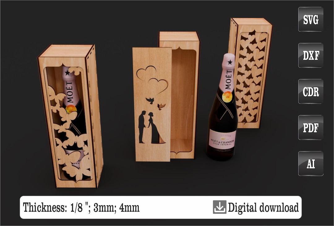 Bottle Box - Laser Cut Files - Wedding Bottle Box – Gift Box -SVG Files ...