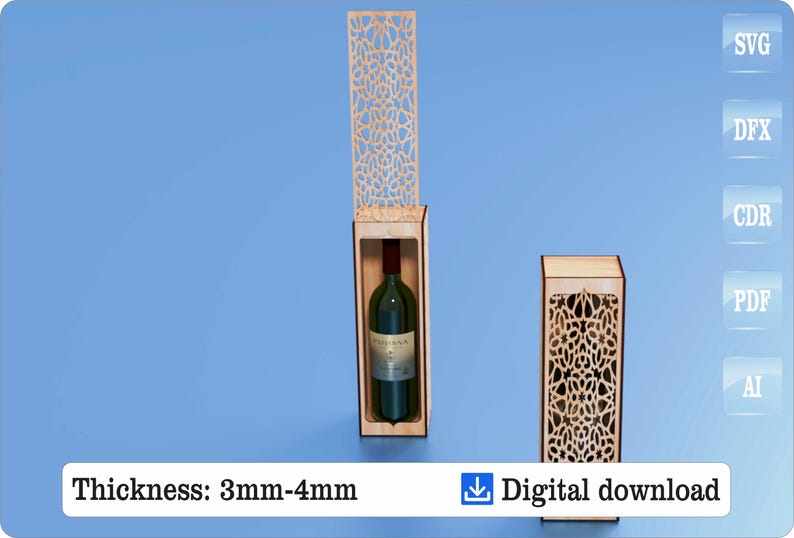 Wine Bottle Box Laser Cut Files SVG Wine Crate, Wedding Gift Gift Box ...