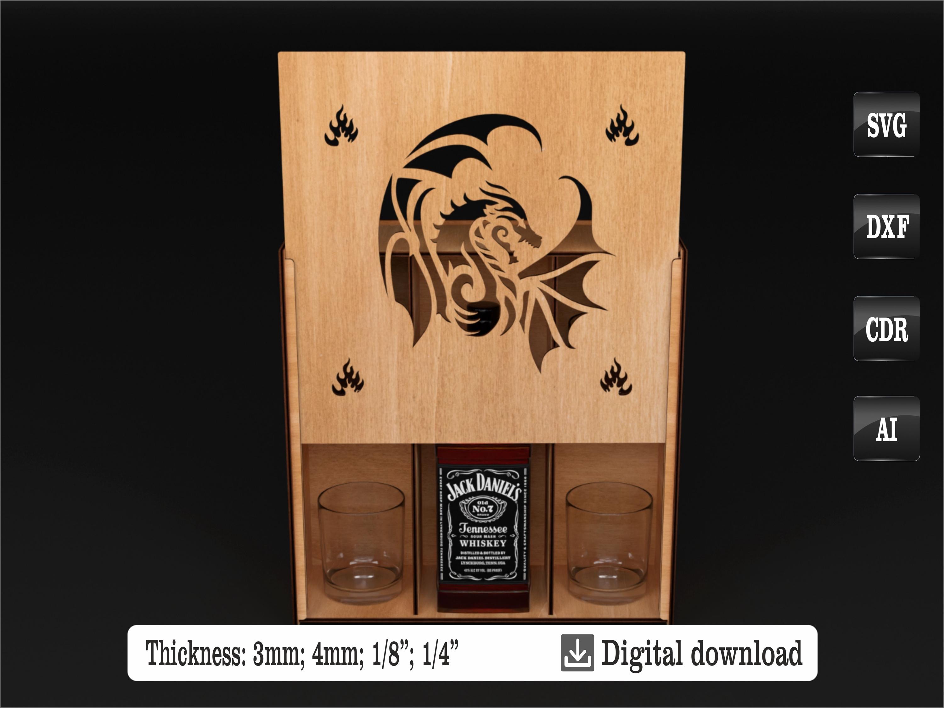 Dragon Liquor Box Laser Cut File SVG DXF | Whiskey Gift Box With Glass ...