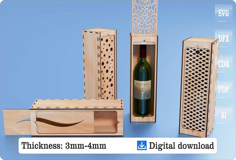 Wine Bottle Box Laser Cut Files SVG Wine Crate, Wedding Gift Gift Box ...