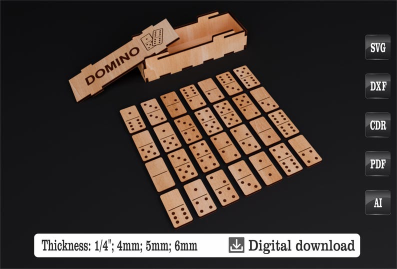 Domino SVG Laser Cut File With Box | CNC Wooden Game (digital Download ...