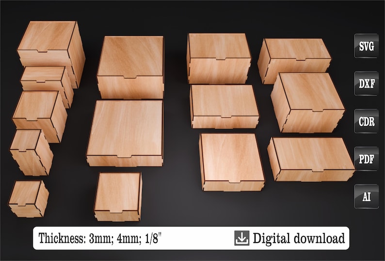 Laser Cut Box SVG Template | Set - 14 Different Size - Etsy