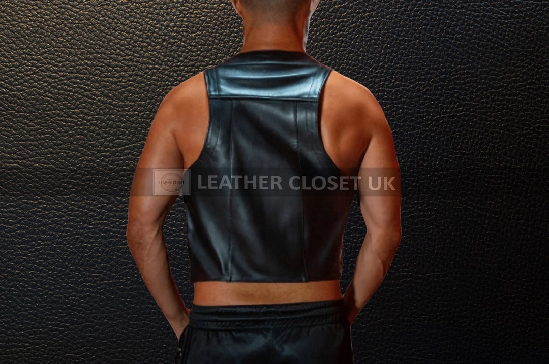 Leather Bar Vest for Men Open Front Leather Vest Biker Vest Gift for ...