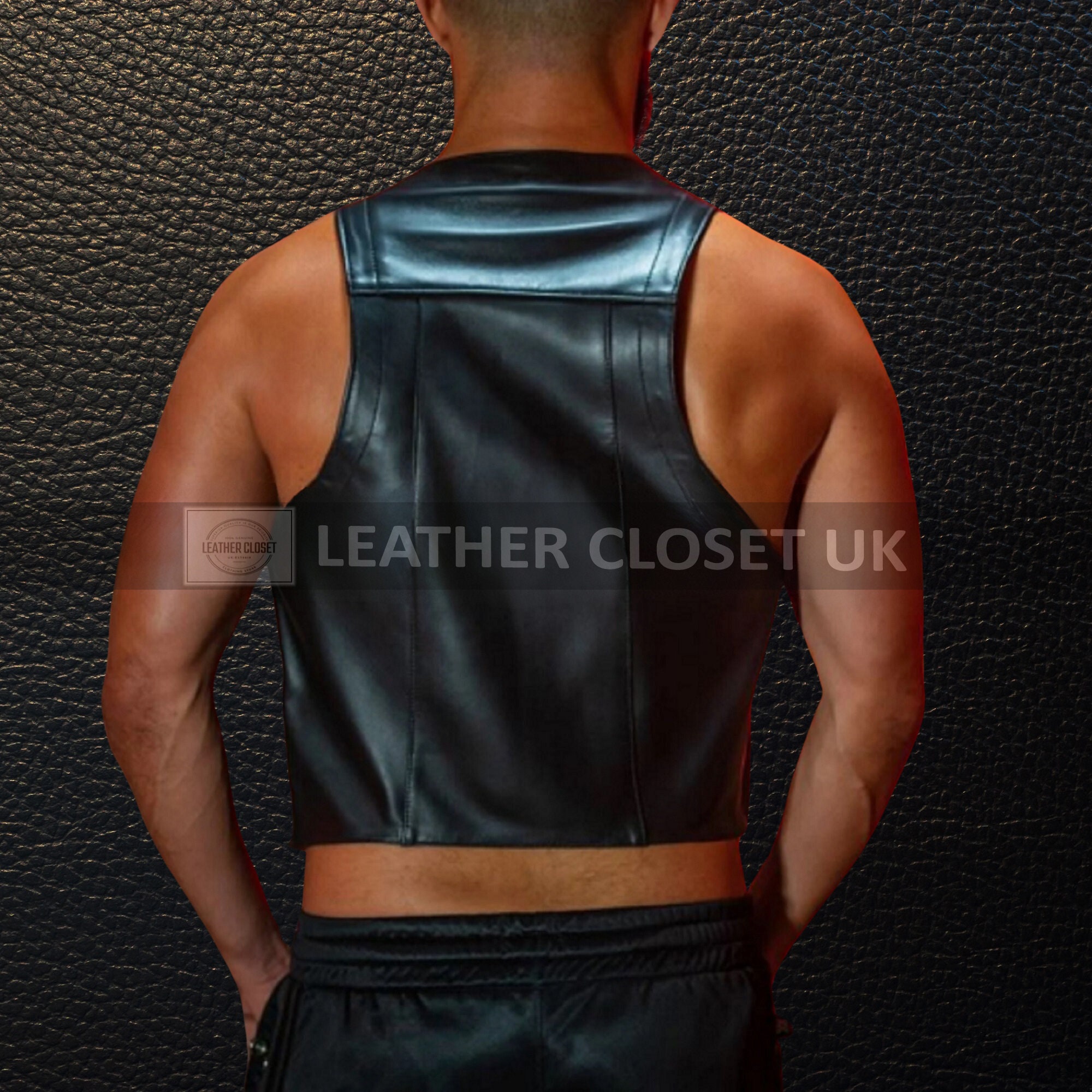 Leather Bar Vest for Men Open Front Leather Vest Biker Vest Gift for ...