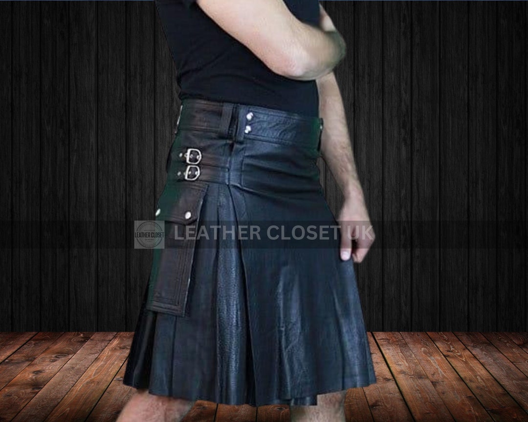 Leather Warrior Kilt Genuine Cow Leather Kilt for Mens Black Leather ...