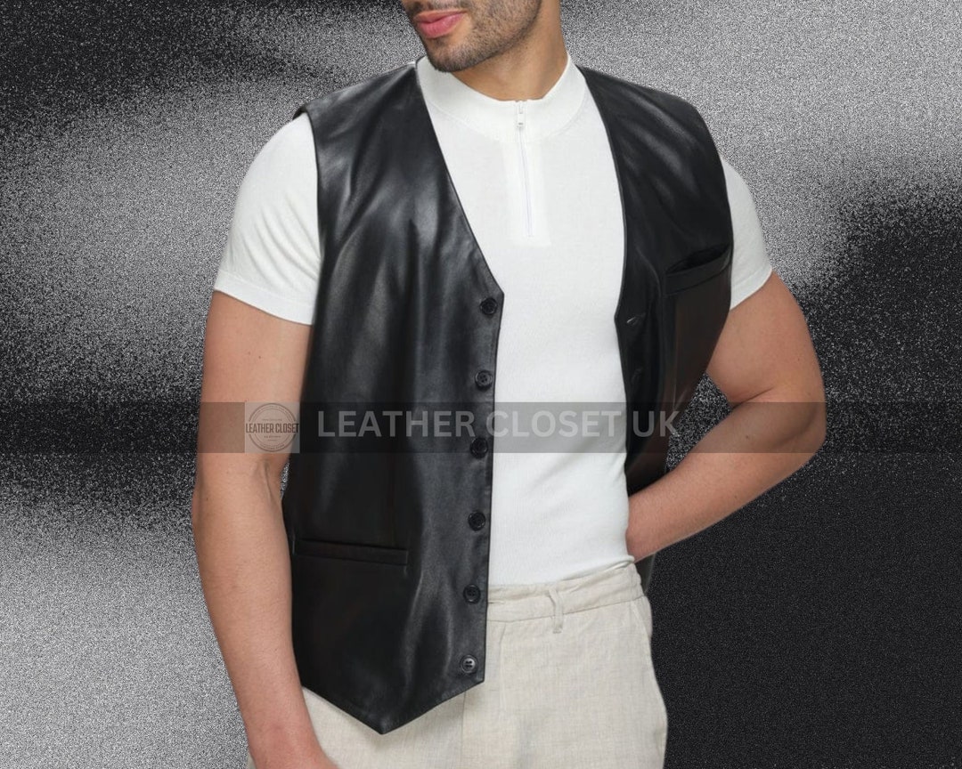 Mens Black Sheep Leather Vest Leather Bar Vest Mens Vest Handcrafted ...