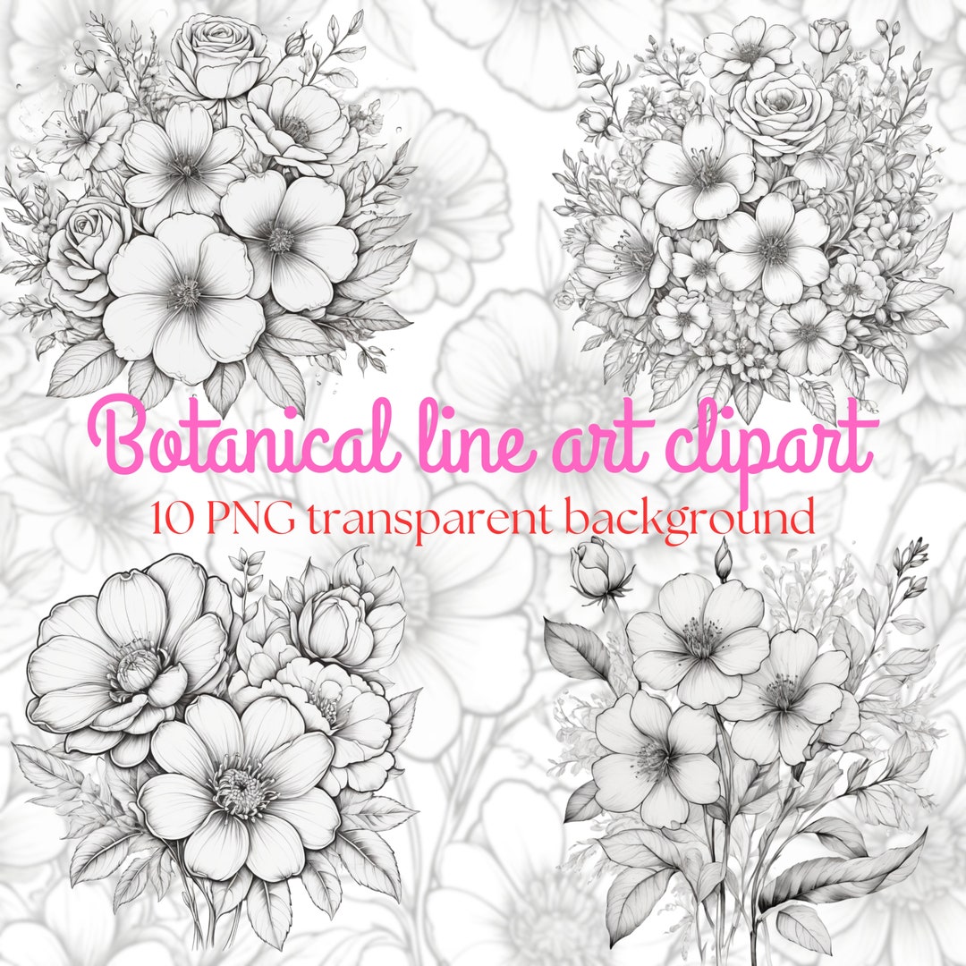Flowers Line Clipart Bundle, Flower Botanical Illustrations Set ...