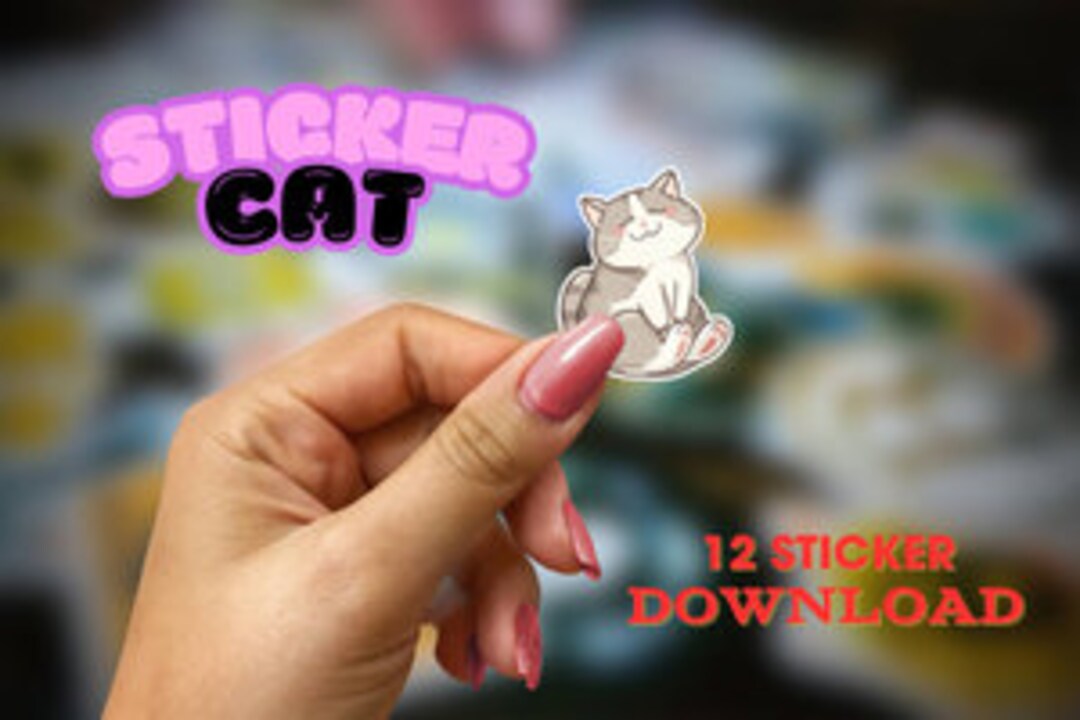 12 Sticker Cute Cat Clipart Digital Stickers Png Bundle, Cute Kawaai ...