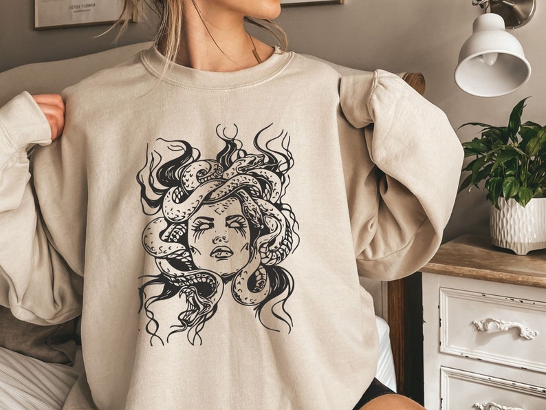 Medusa Snake Face Sweatshirt, Goddess Medusa Hoodie, Greek Mythology Shirt, Snakes Head Witch ...