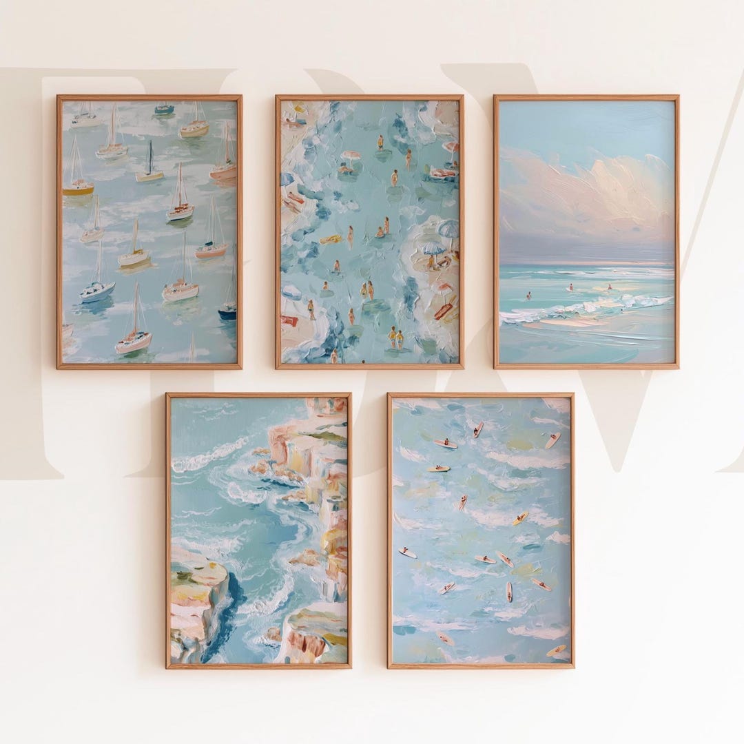 Abstract Coastal Ocean Art Print Bundle, Aerial Surfers and Abstract ...