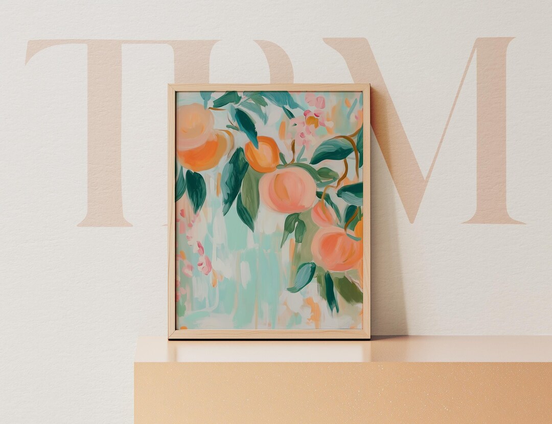 Abstract Peaches Painting Art Print - Colorful Pastel Citrus Fruit ...