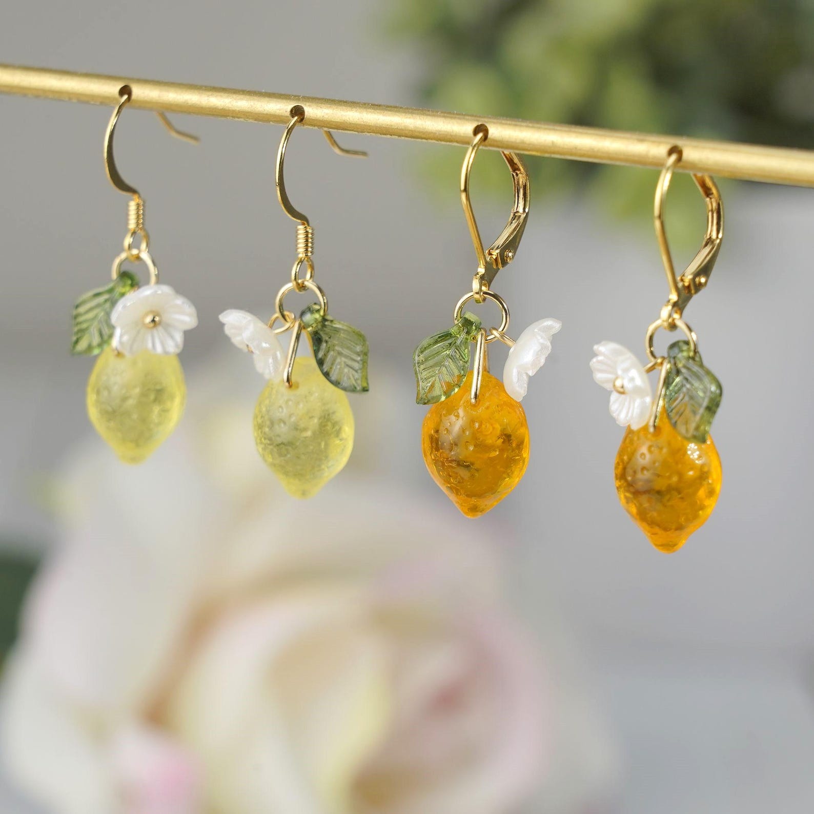 Lemon Dangle Earrings| Czech Glass Fruit Earrings - Etsy