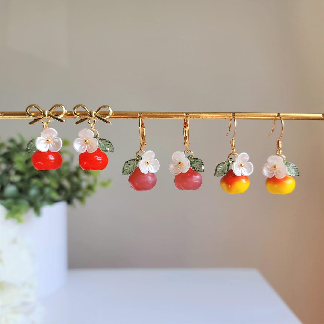 Handmade Apple Dangle Earrings|glass Fruit Earrings| Gift for Her - Etsy
