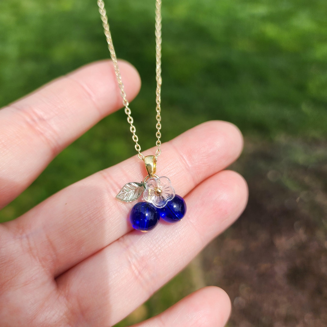 Custom Glass Blueberry Cluster Necklace| Personalized Miniature Fruit ...