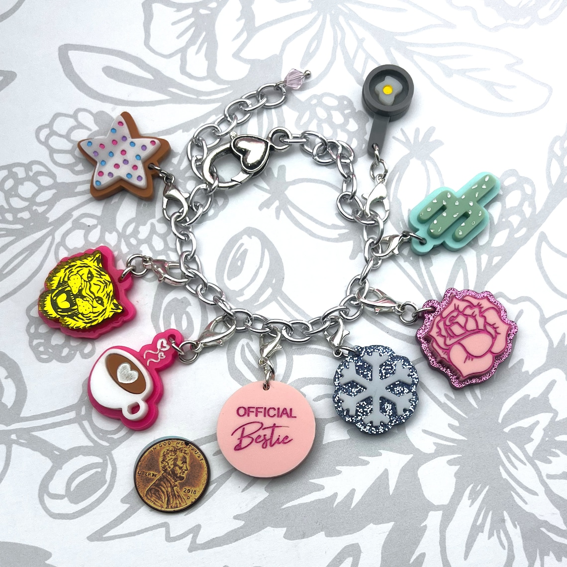 Bestie Charm Club Bracelet in Silver - Etsy