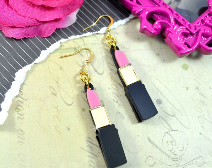 LIP SERVICE Laser Cut Acrylic Etched Lipstick Charm Earrings - Etsy