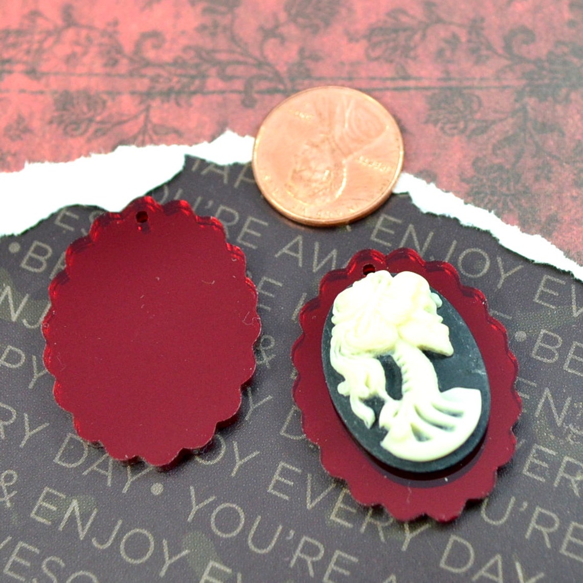 2 RED MIRROR CAMEOS 18x25 Mm Frame Settings Laser Cut Acrylic - Etsy