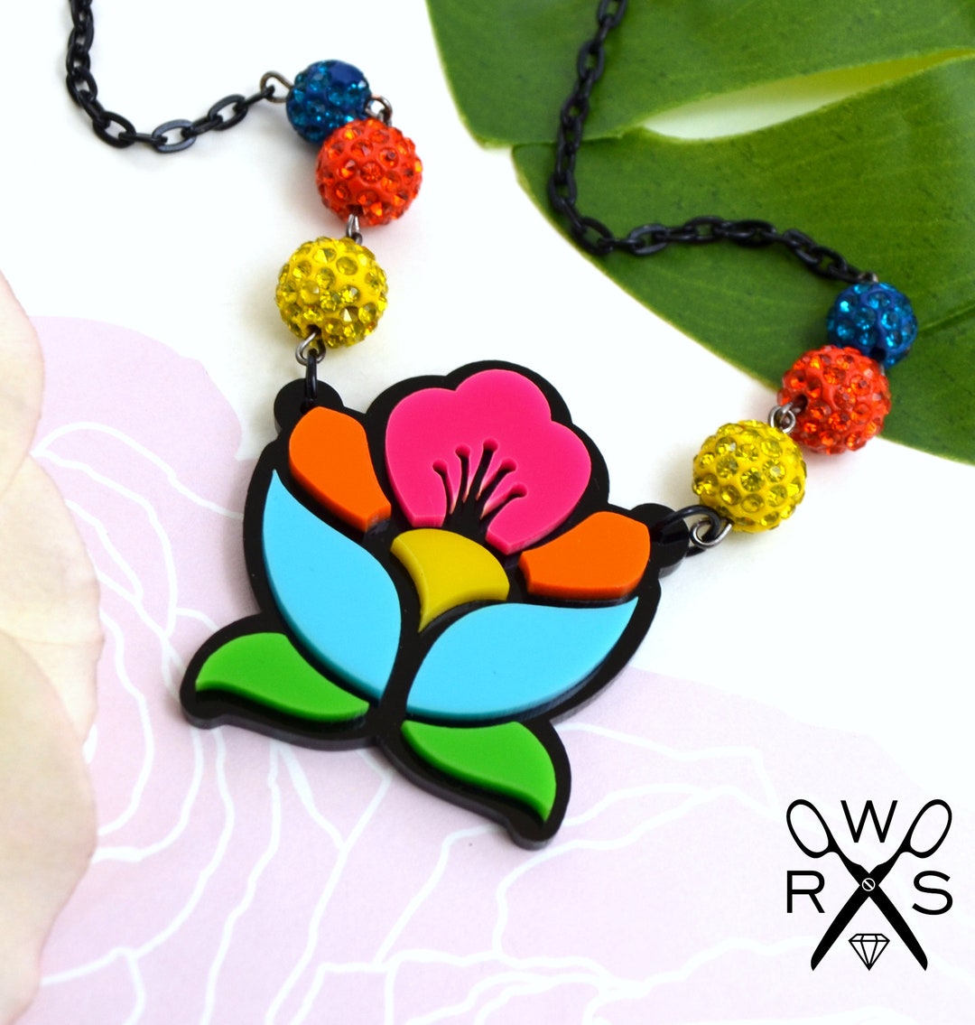 Vibrant Bloom Necklace - Laser Cut Acrylic Necklace - Etsy