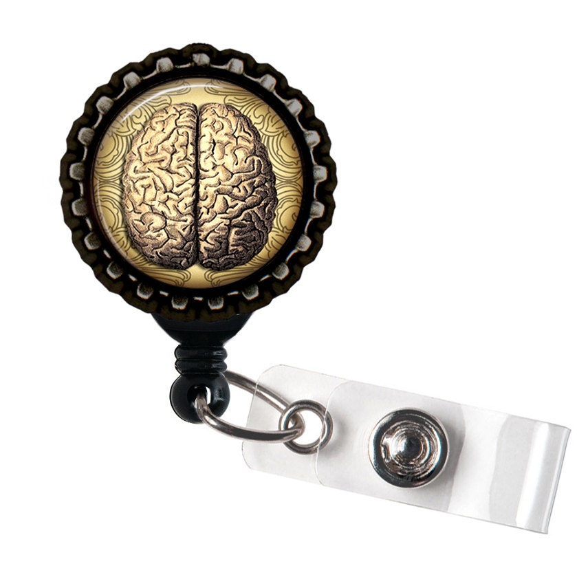 Brains Black and Tan Anatomical Black Retractable Badge Reel ID Holder ...