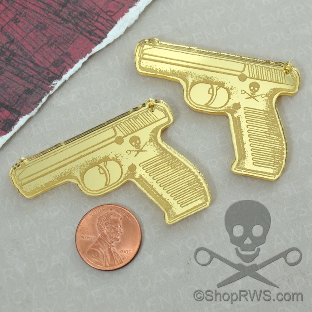 GOLD PISTOL CHARMS 2 Guns in Gold Mirror Laser Cut Acrylic | Etsy