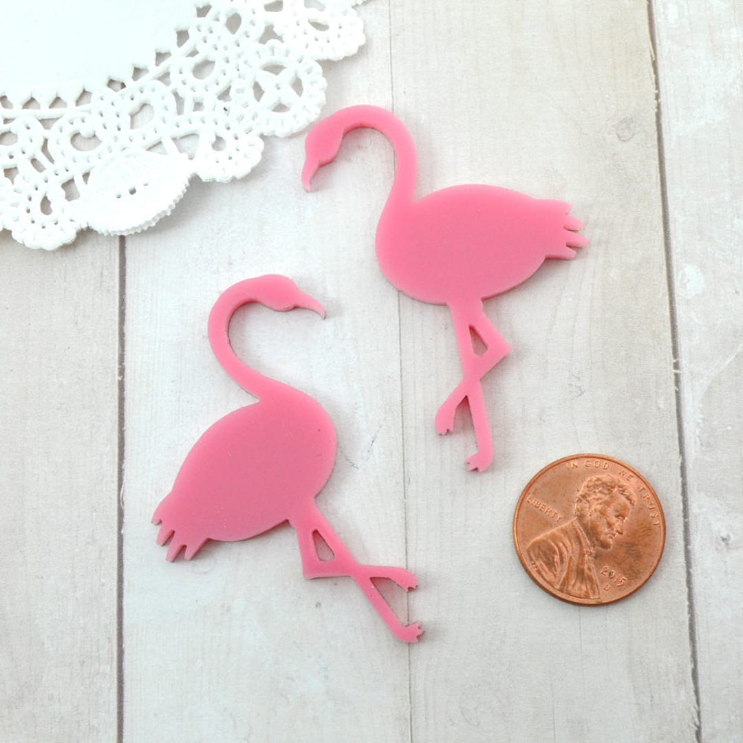 FLAMINGO CABS 2 Bubblegum Pink Cabochons in Laser Cut Acrylic Flat Back ...
