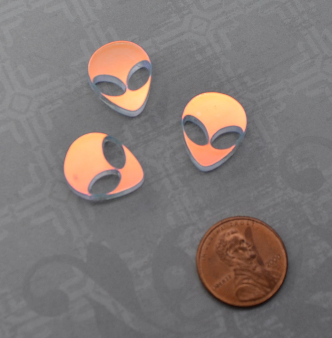 CLEAR IRIDESCENT ALIENS 3 Pieces Flatback Cabochons in Laser Cut ...