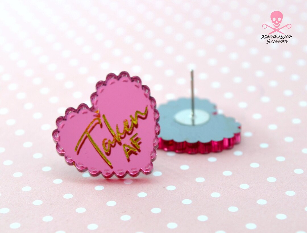 TAKEN AF Laser Cut Acrylic Heart Statement Studs - Etsy