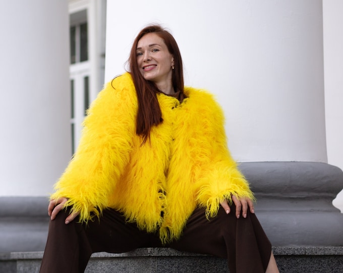 Аvant-garde Style, Shaggy Bright Fur Coat Made of Faux Fur Lama ...