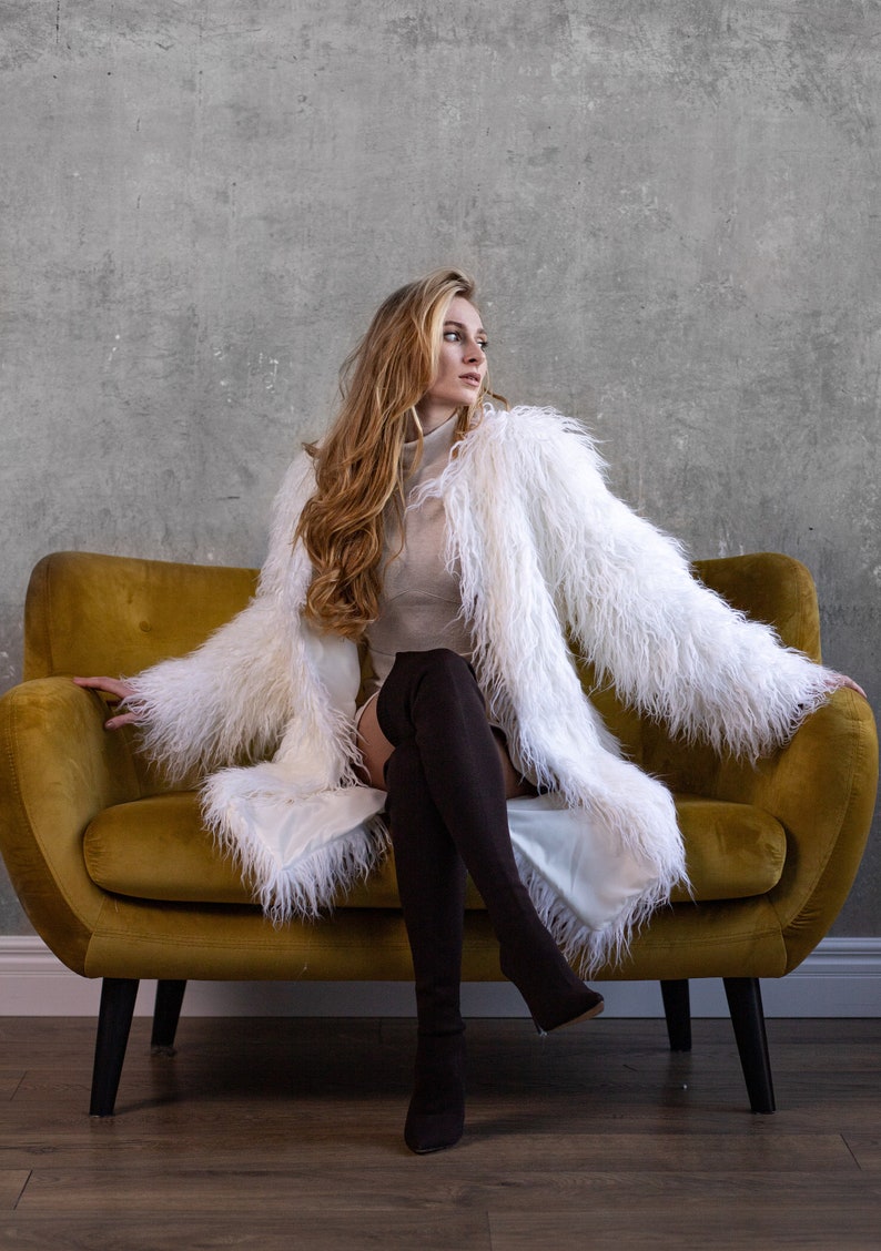 Shaggy Long Coat , White Faux Fur , Mongolian Fur , Fluffy White Fur ...
