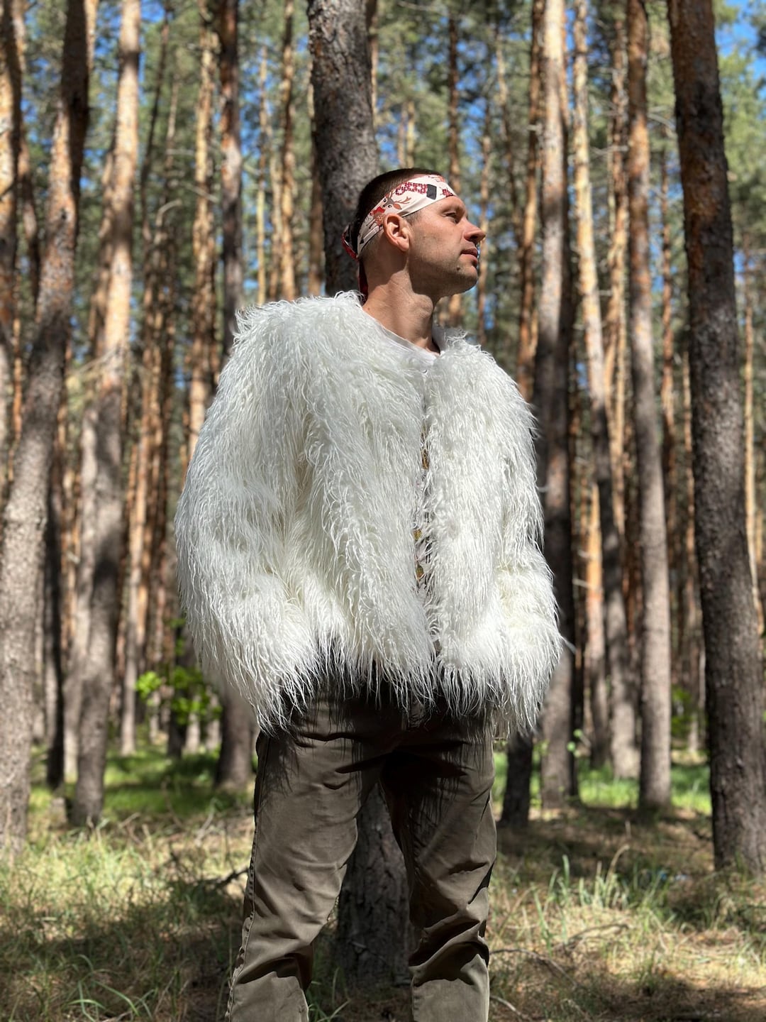 White Faux Mongolian Fur Coat, Bohemian Mens Festival Rave Outfit - Etsy