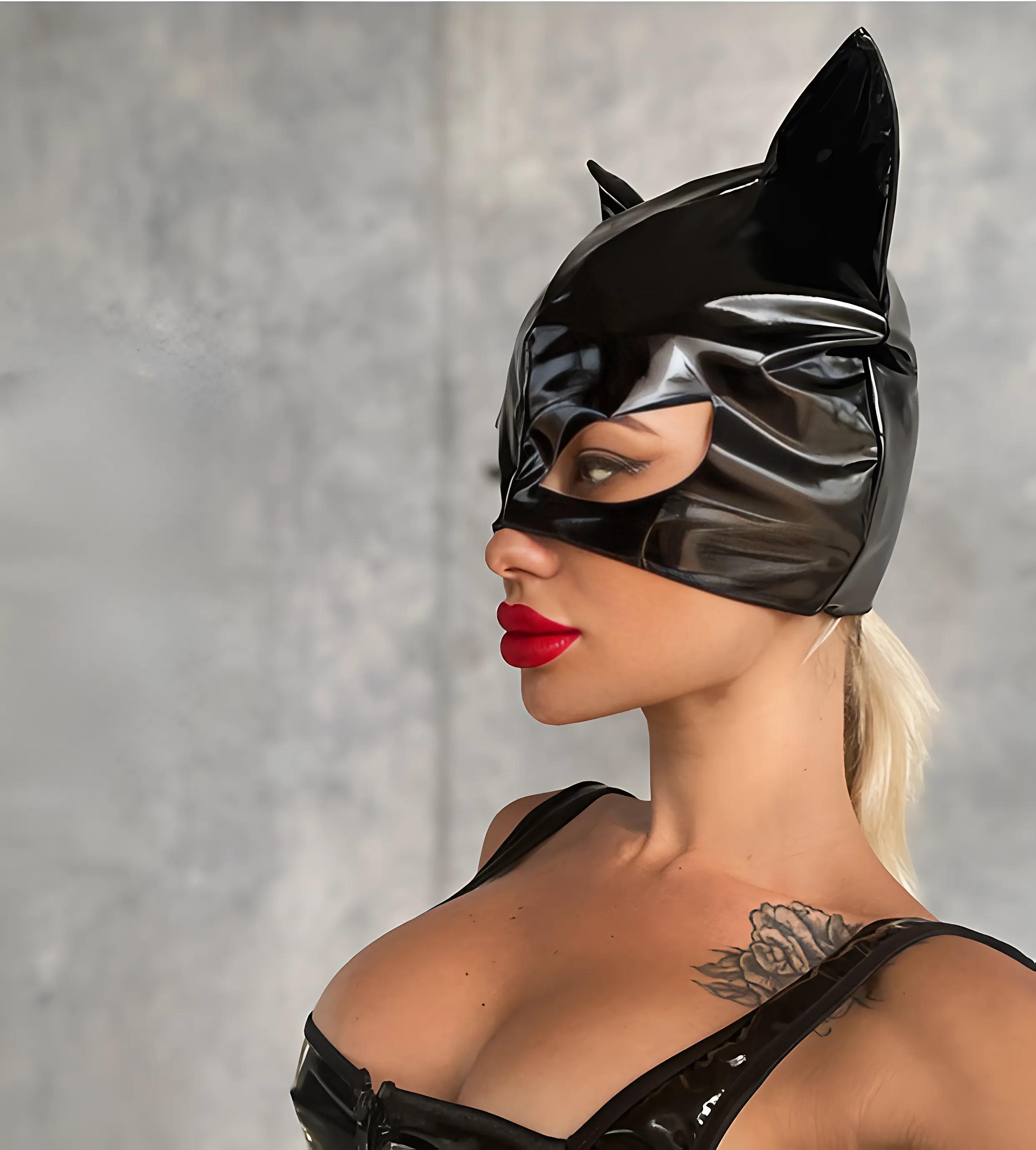 Cat Mask | Leather Mask | Black Cat Girl | Face Mask | Cosplay Mask | Catwoman - Etsy