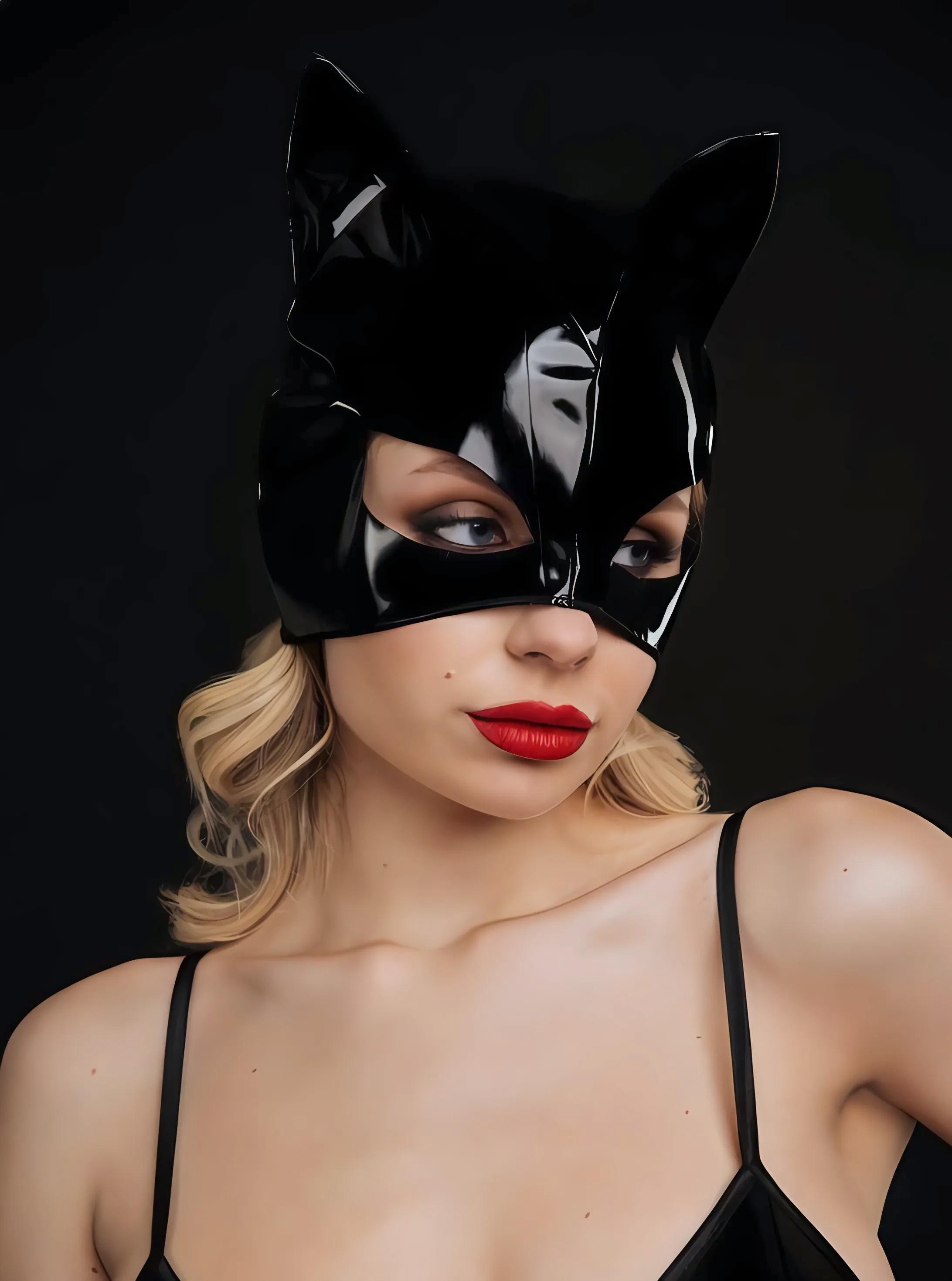 Cat Mask | Leather Mask | Black Cat Girl | Face Mask | Cosplay Mask | Catwoman - Etsy