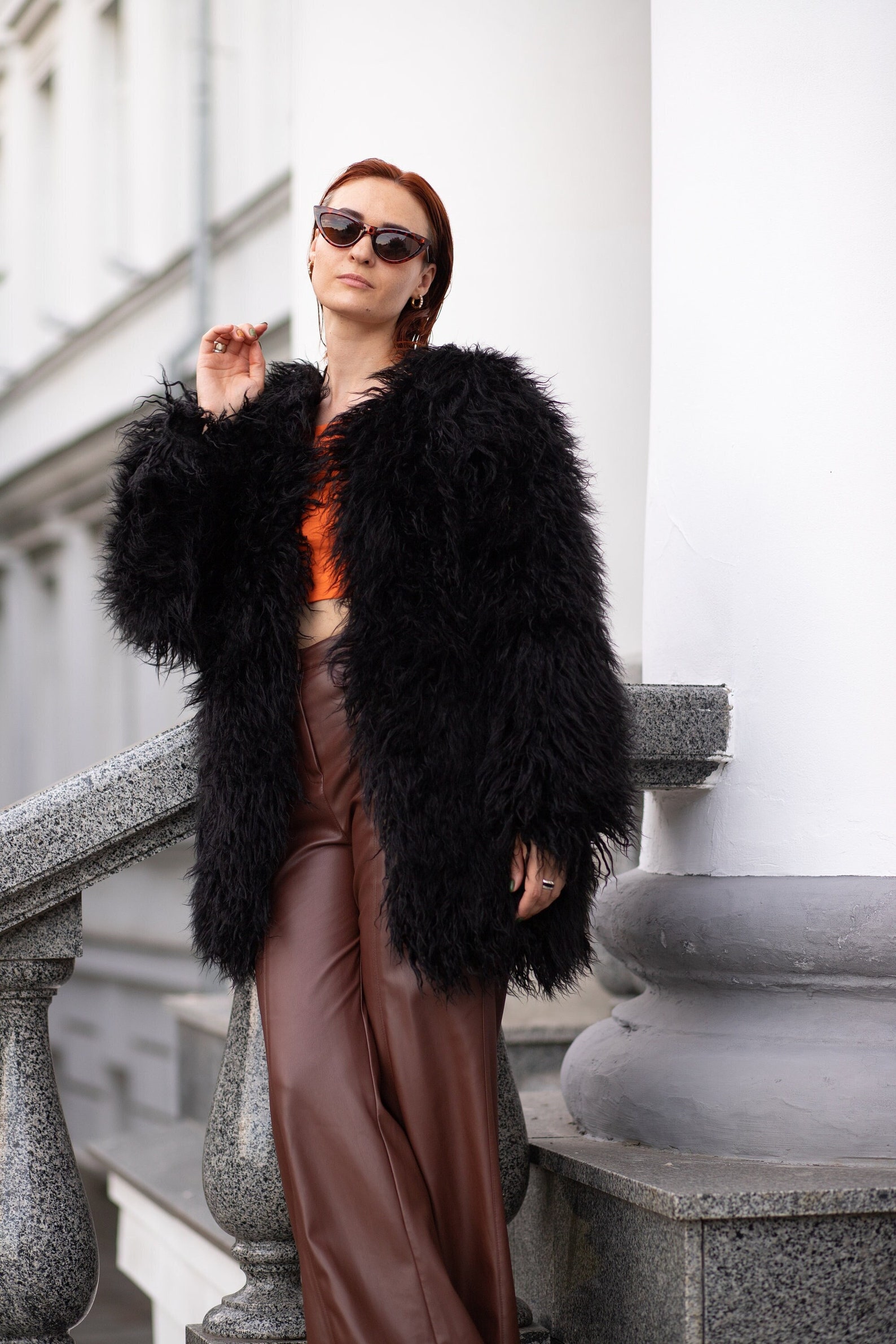 Shaggy Faux Fur Coat, Men's, Women's. Black Color, Mongolian Lama Fur ...