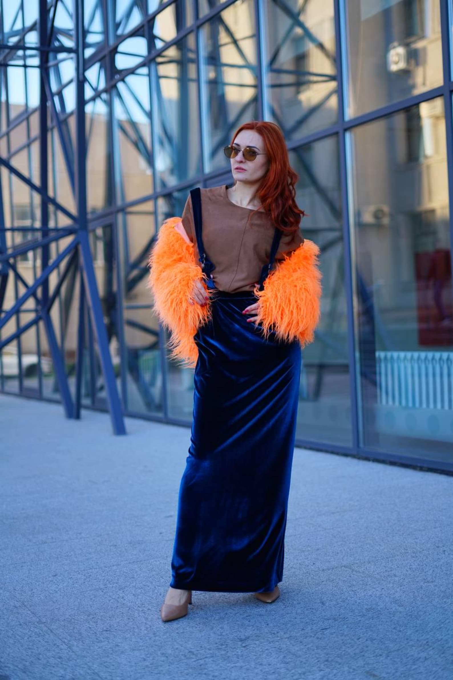 Shaggy Orange Jacket, Vegan Coat, Sweater. Fluffy Mongolian Faux Fur ...