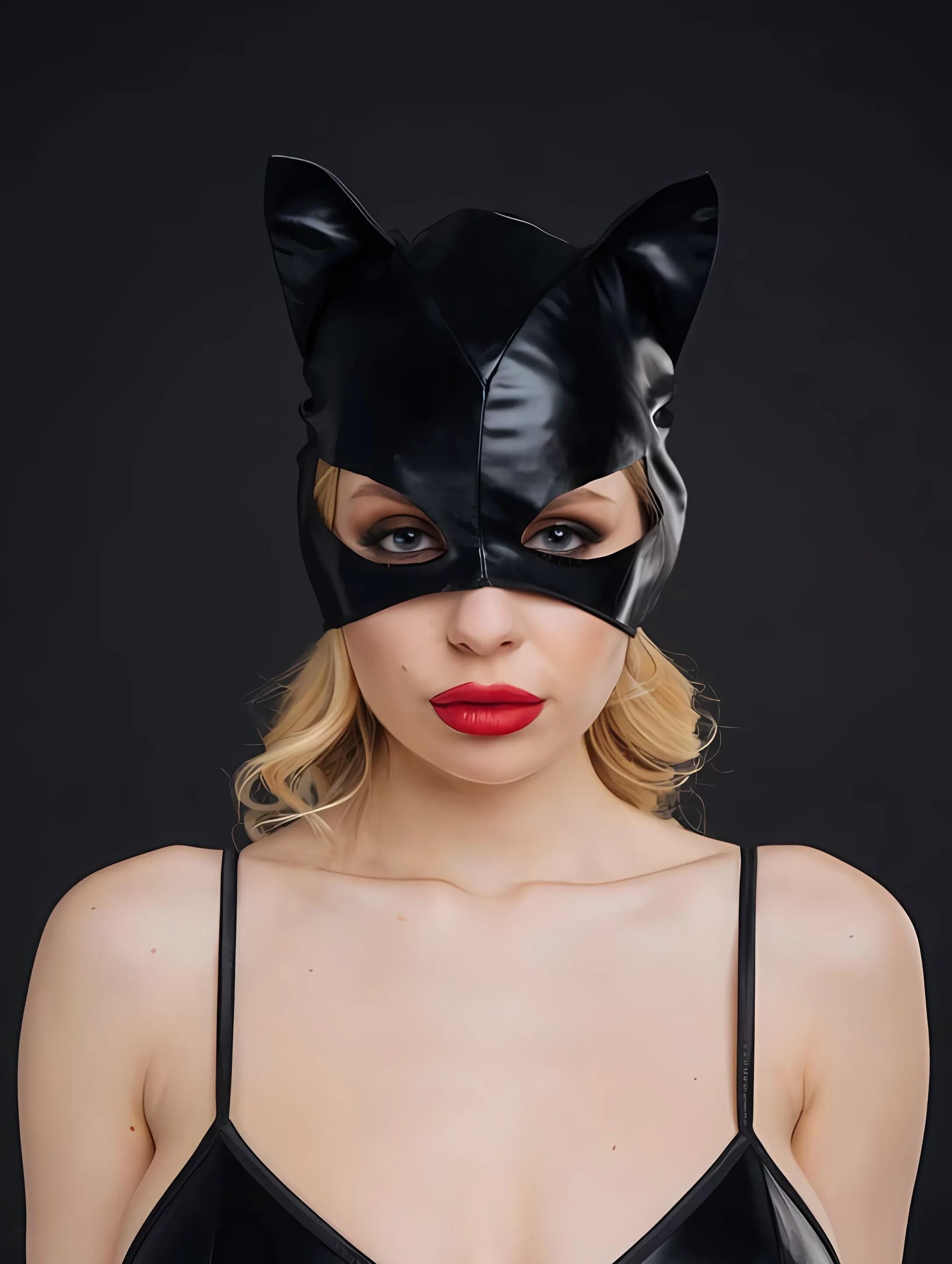 Cat Mask | Leather Mask | Black Cat Girl | Face Mask | Cosplay Mask | Catwoman - Etsy