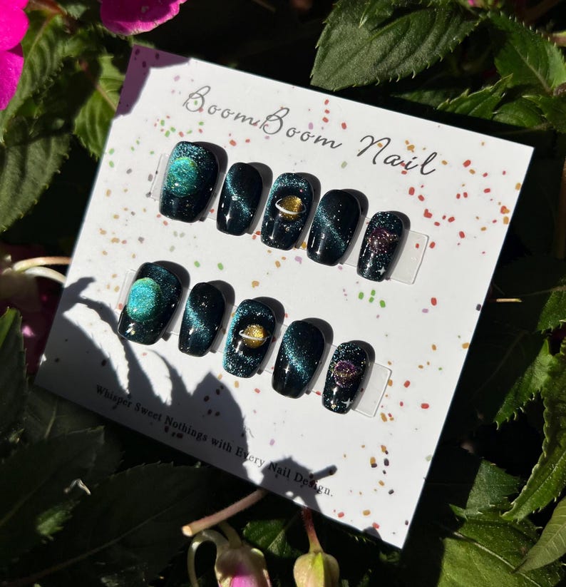 Universe Nails/mercury Venus Press Ons/galaxy Gel Nails/sparkle Cat Eye ...