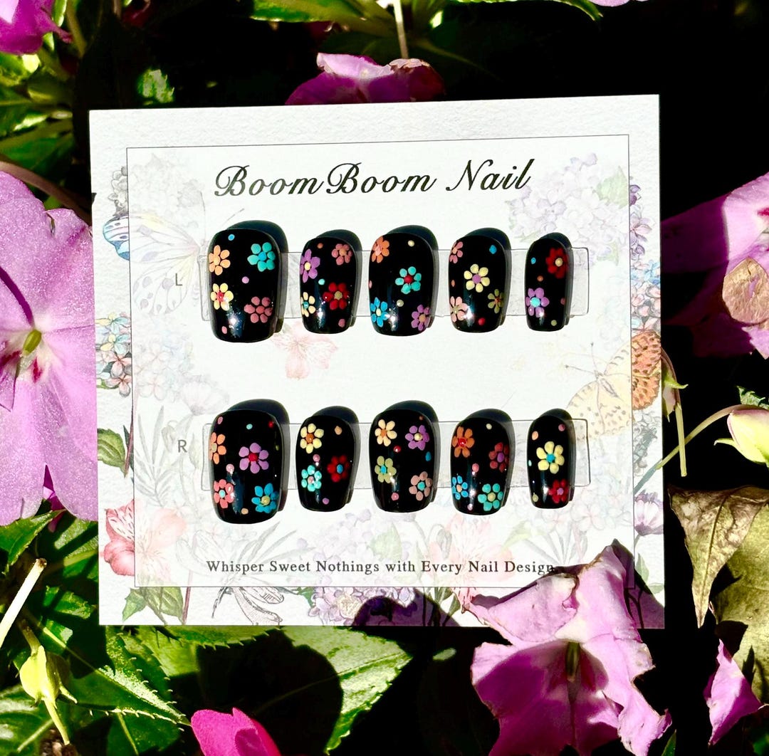 Colorful Flower Nails/blossom Press Ons/hand-painted Floral Gel Nails ...