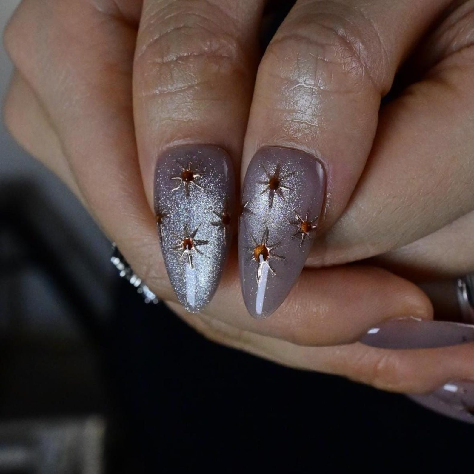 Mystical Starry Night Nails/bronze Gold Sun Nails/star Press Ons/silver ...