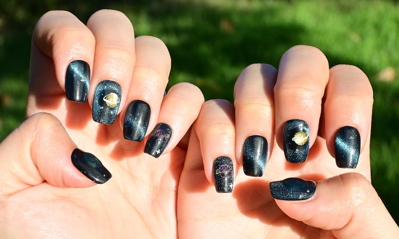 Universe Nails/mercury Venus Press Ons/galaxy Gel Nails/sparkle Cat Eye ...