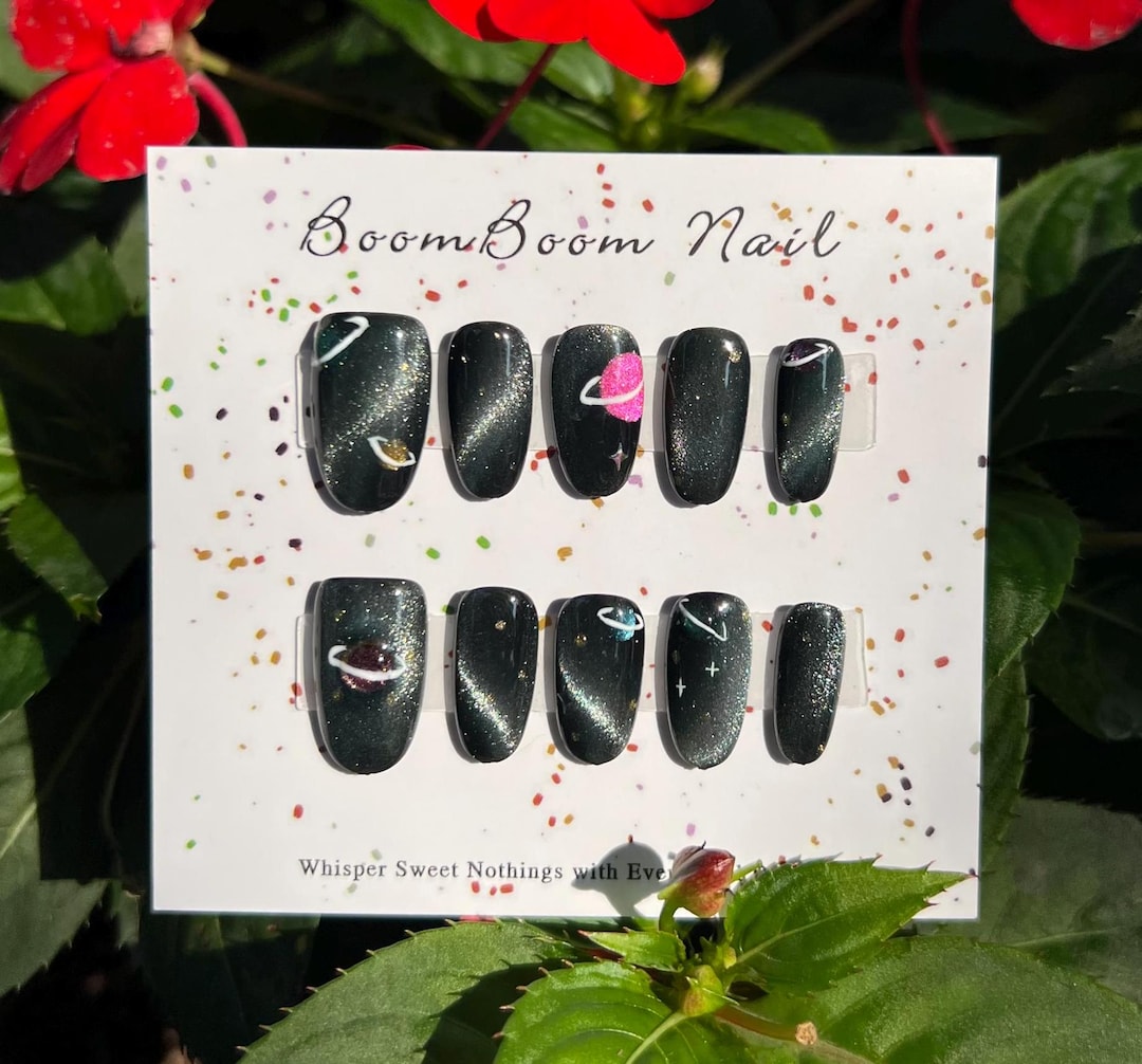 Silver Universe Nails/mercury Venus Press Ons/galaxy Gel Nails/pink ...
