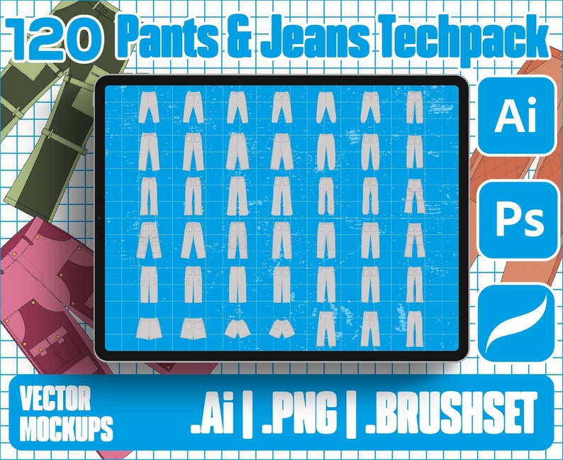 Pants & Jeans Vector Clothing Tech Pack Pants, Jeans Mockup Constructor ...