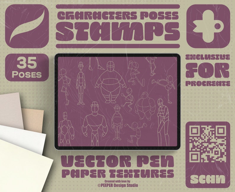 Cartoon Characters Poses Stamps for Procreate | Mannequin Dolls for ...