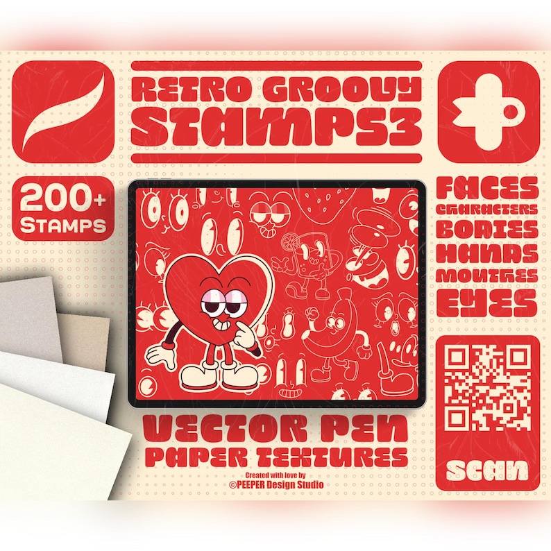 Retro Cartoon Character Stamps: Procreate Brush Set (200+) - Etsy UK