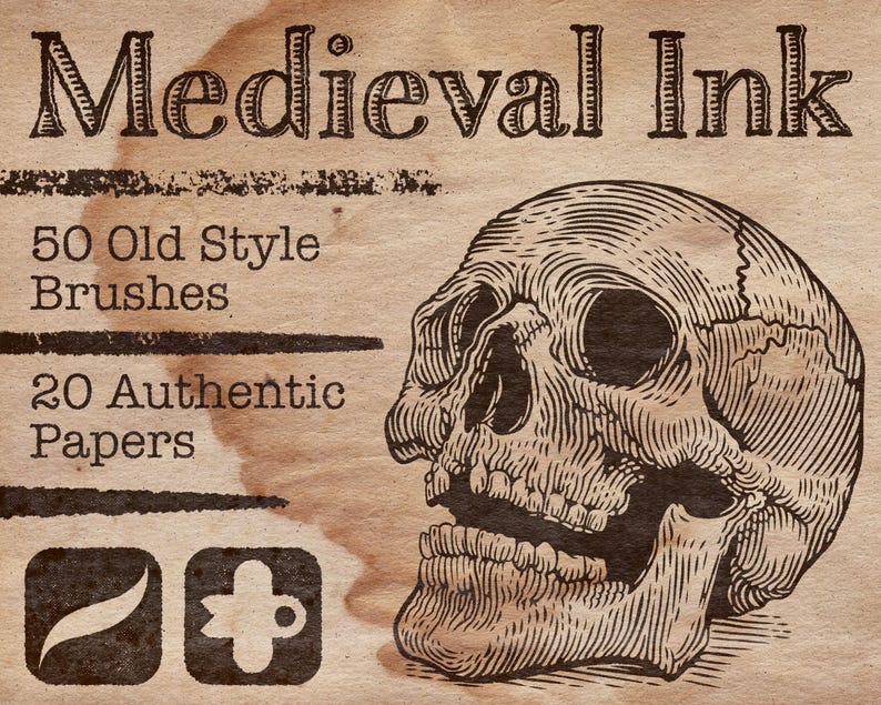 Medieval Ink – Retro Procreate Brush Set + Adjustable Paper Canvases - Etsy