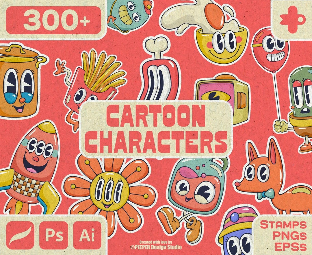 240+ Cartoon Characters Groovy Stamp Brush Set | Procreate Stamps ...