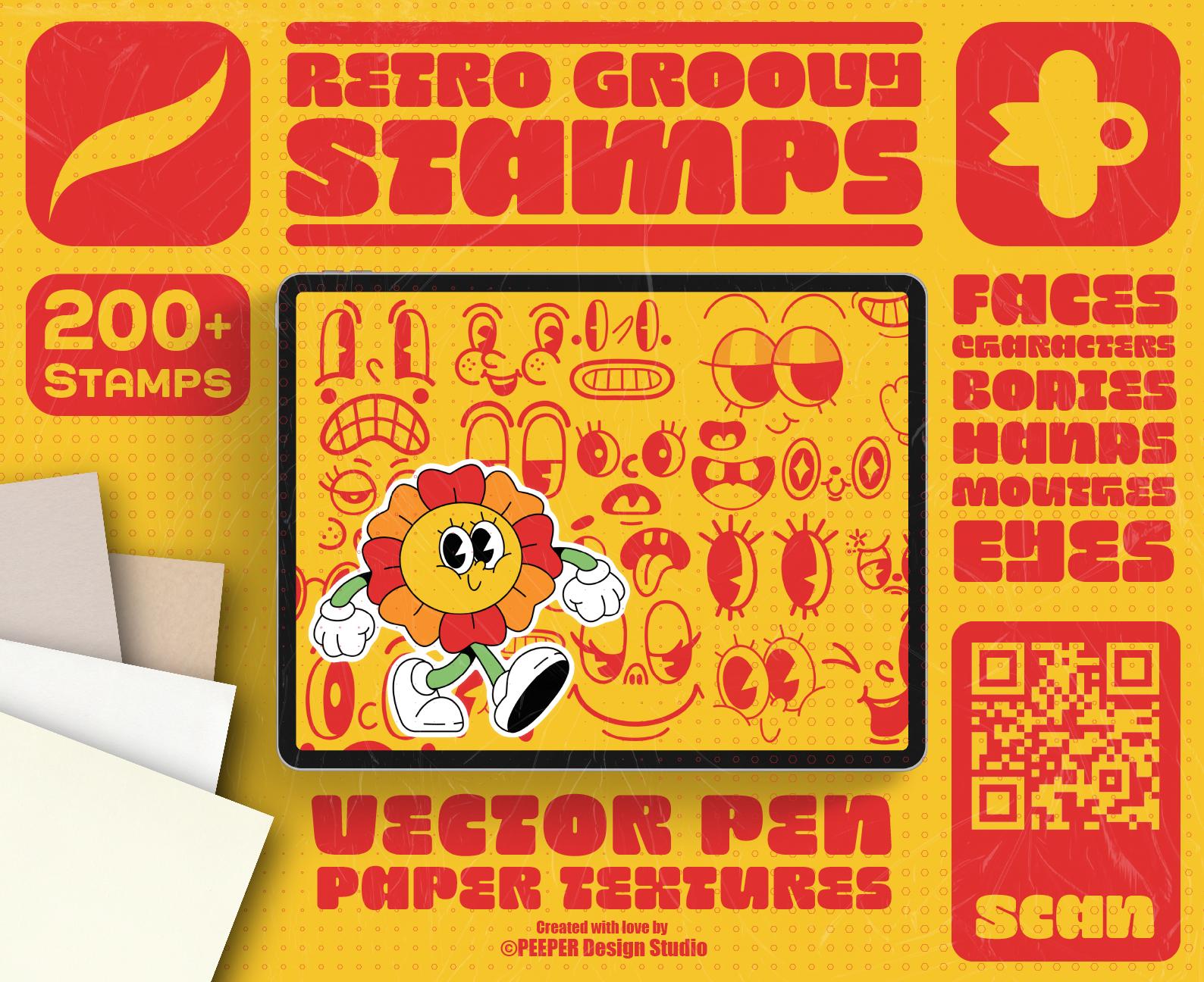 Retro Cartoon Character Stamps: Procreate Brush Set (200+) - Etsy