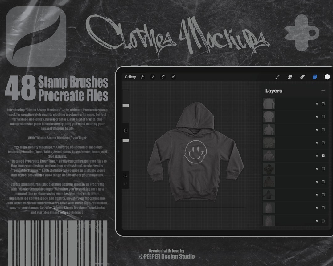Procreate Streetwear Mockups – 48 Black Hoodie T-shirt Templates ...
