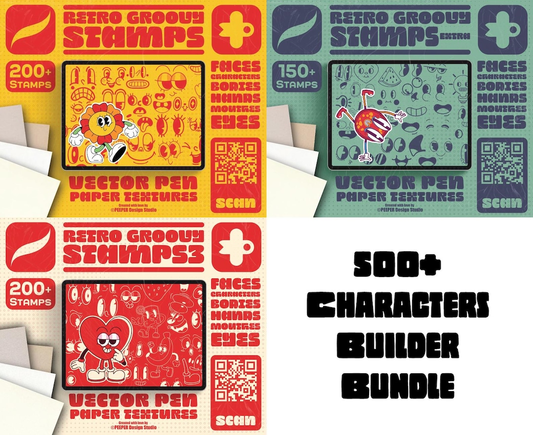 Retro Character Builder Stamps: Cartoon Procreate Kit (digital Download ...